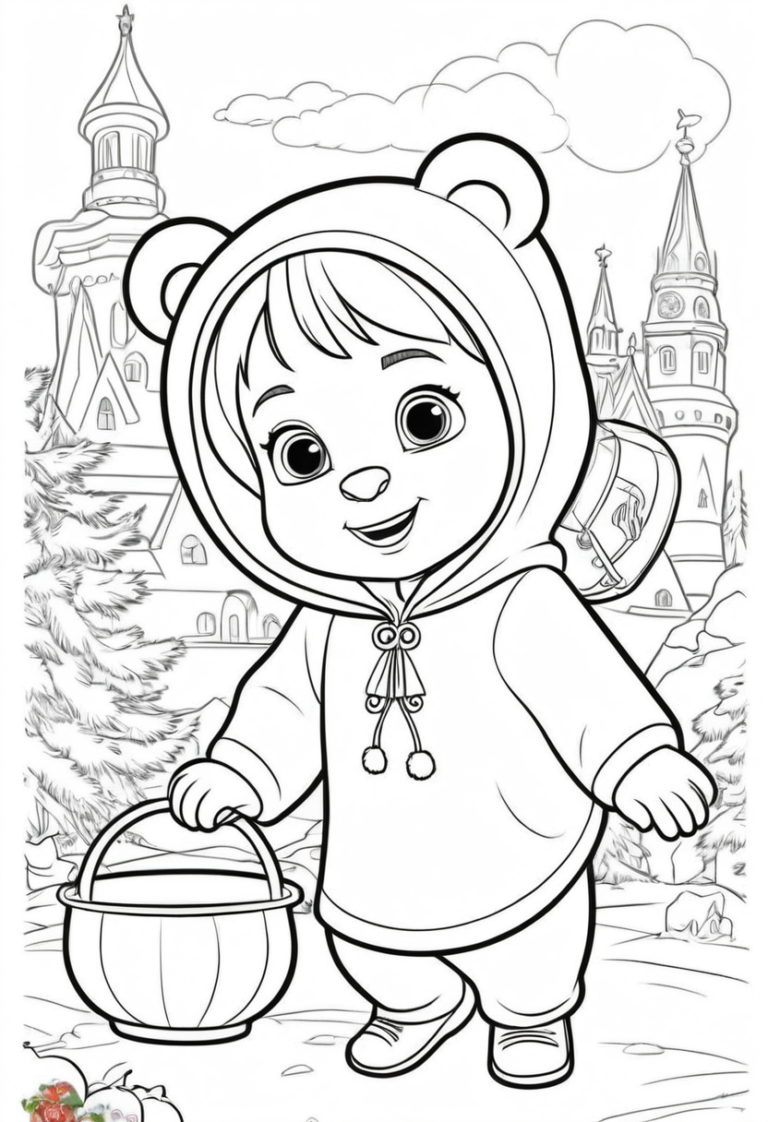 Masha and the Big Bear Coloring Page for Kids – Color My Pages