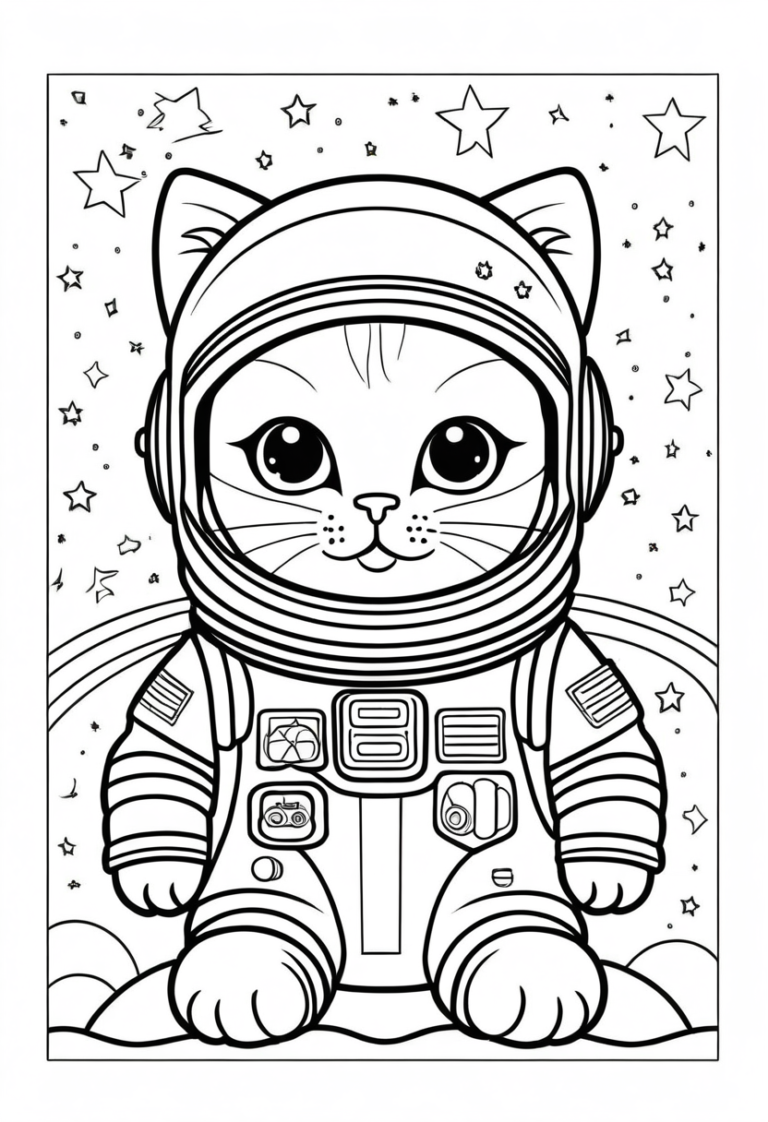 Astronaut Cat Coloring Page for Kids – Color My Pages