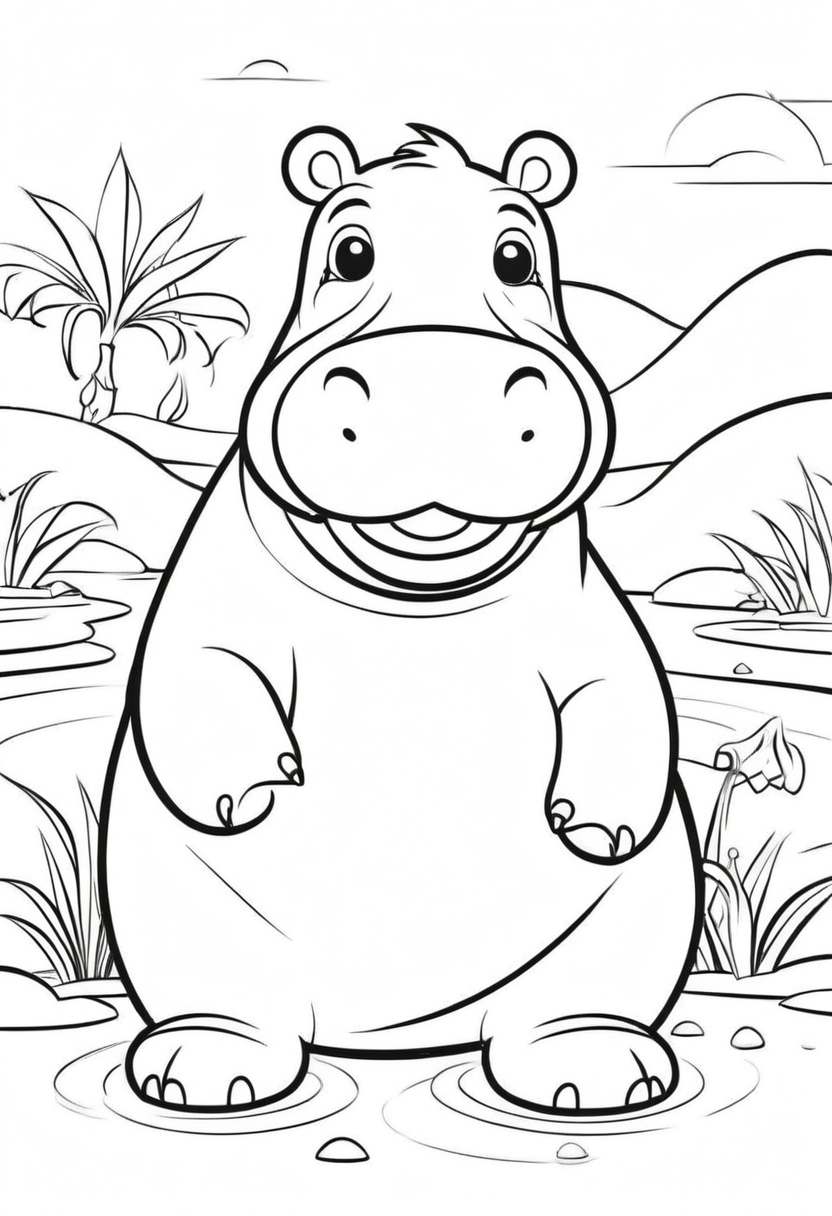 Hippopotamus Coloring Page for Kids – Color My Pages